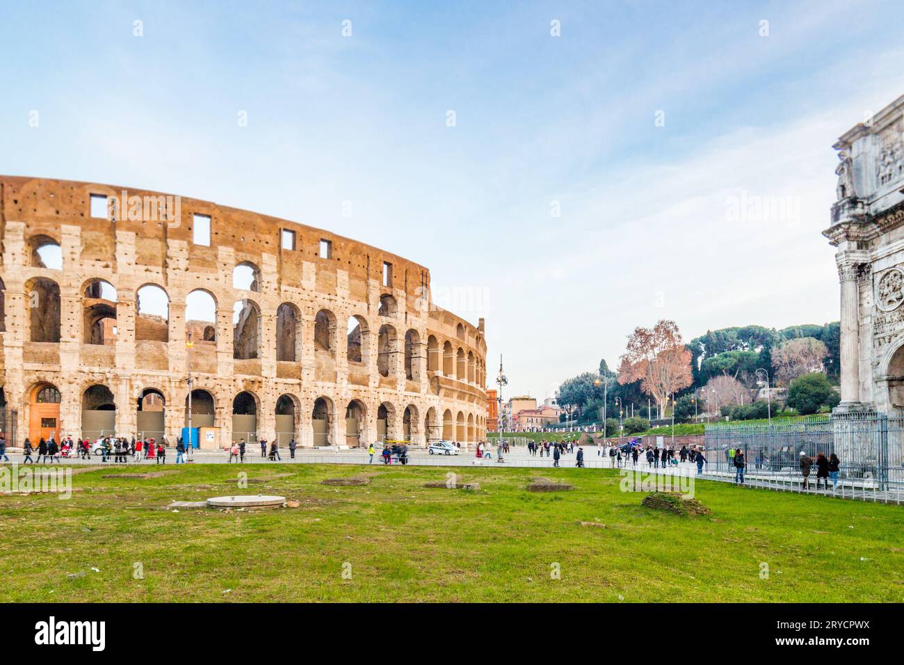 The roman forum with arch of constantine and coliseum hi-res stock ...