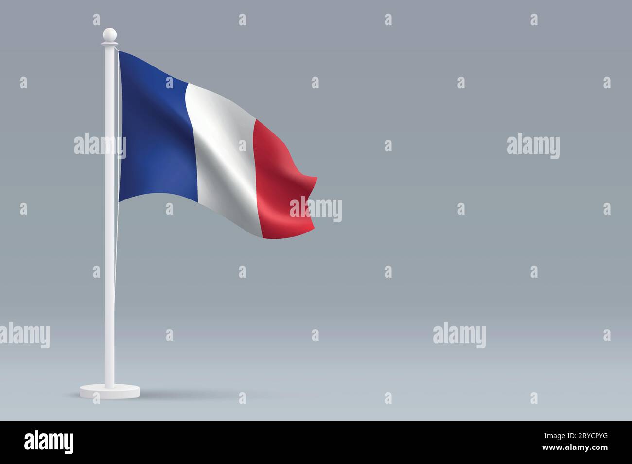 3d realistic national France flag isolated on gray background with ...