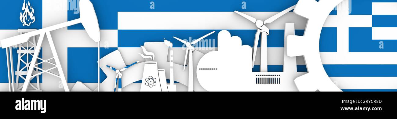Energy and Power icons set. Header banner with Greece flag Stock Photo ...