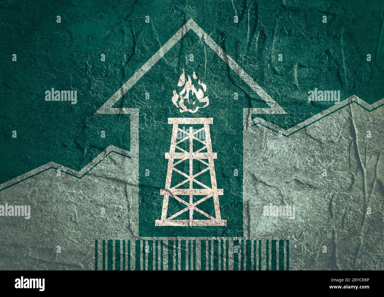 Gas rig icon on grow up arrow and bar code Stock Photo - Alamy