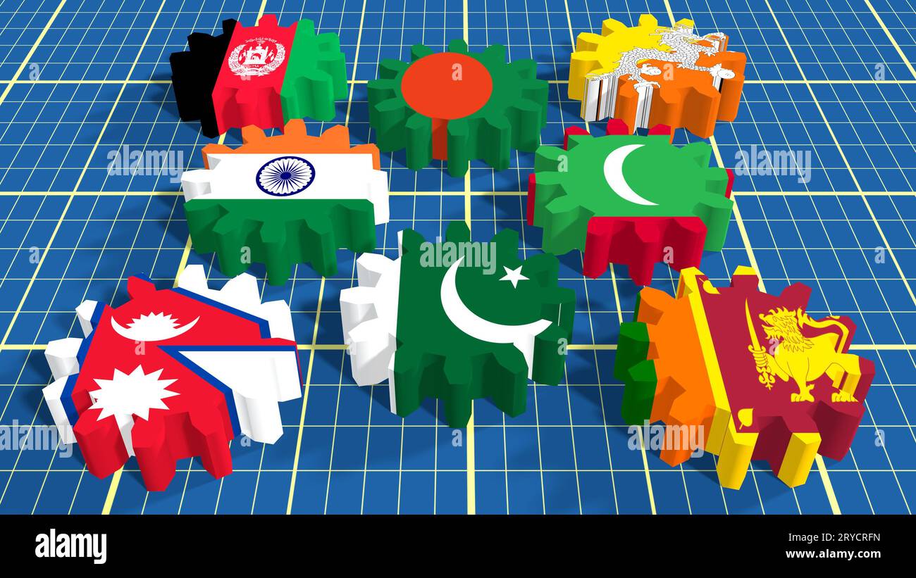 South Asian Association for Regional Cooperation members flags on gears ...