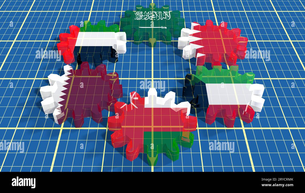 Cooperation Council for the Arab States of Gulf members flags Stock ...