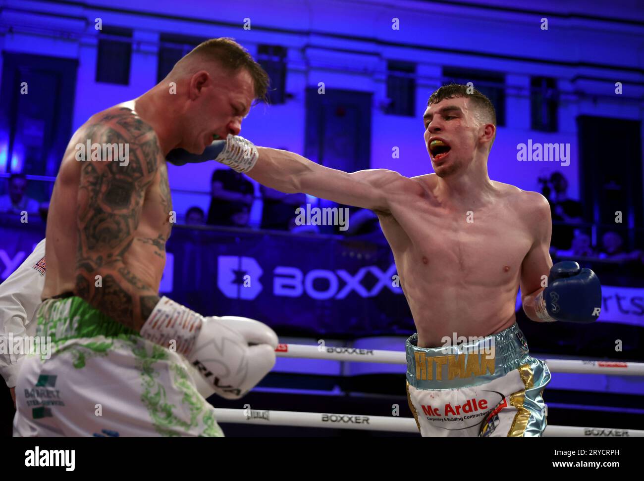 Stephen McKenna and Darren Tetley in action at York Hall, London ...