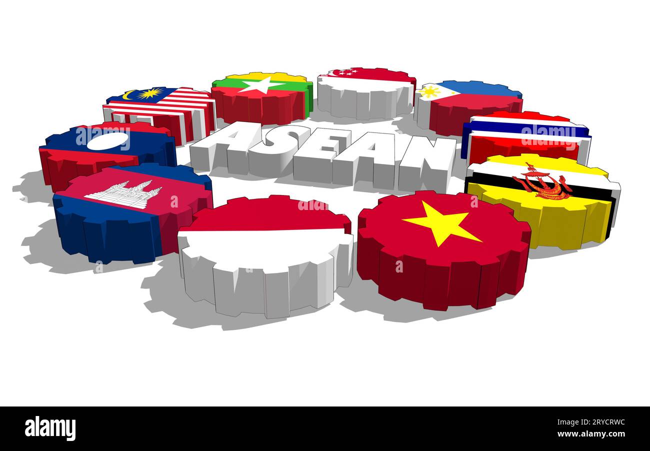 ASEAN union members national flags on cog wheels Stock Photo - Alamy
