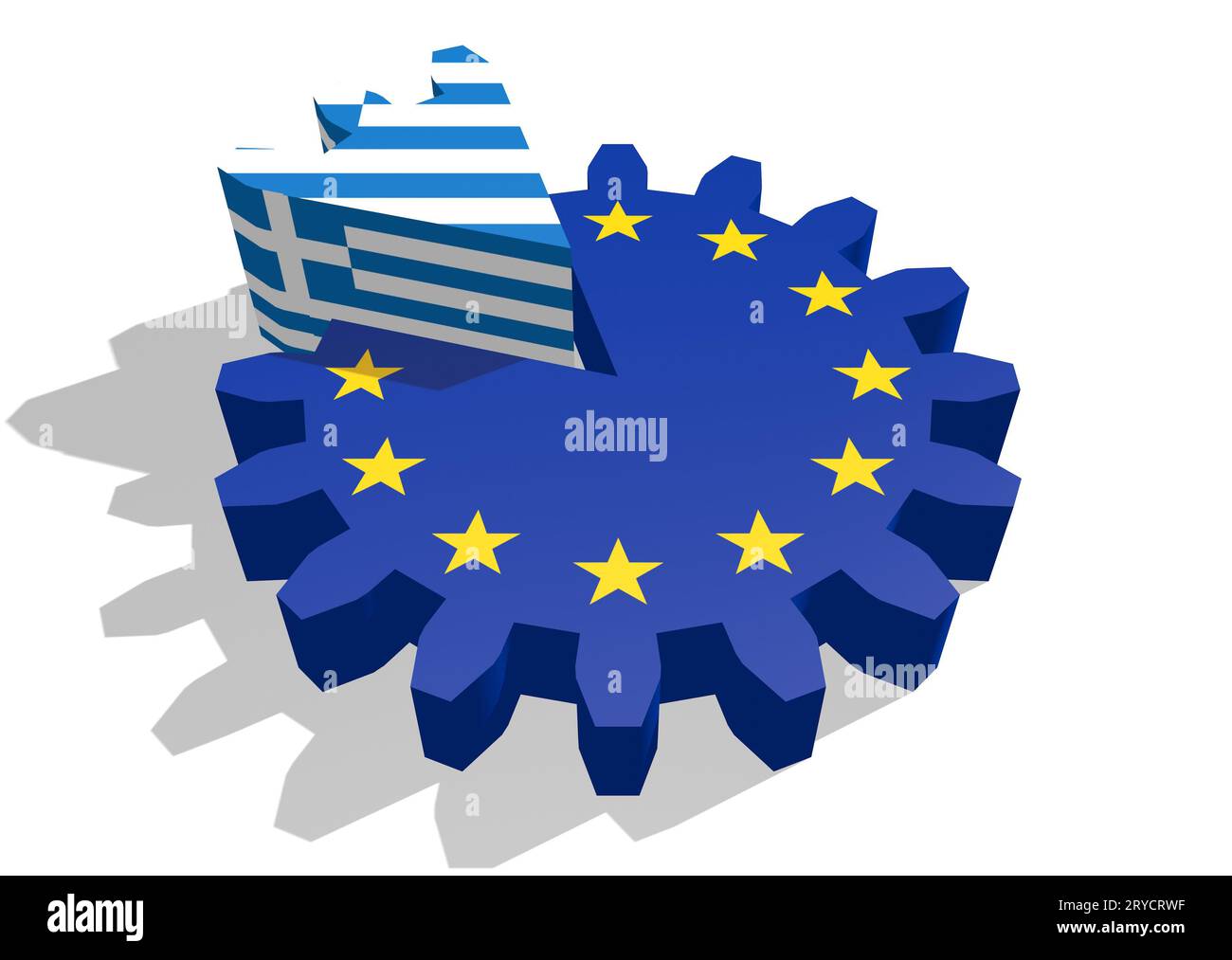 European union flag on gear, Greece as part of cogwheel Stock Photo - Alamy