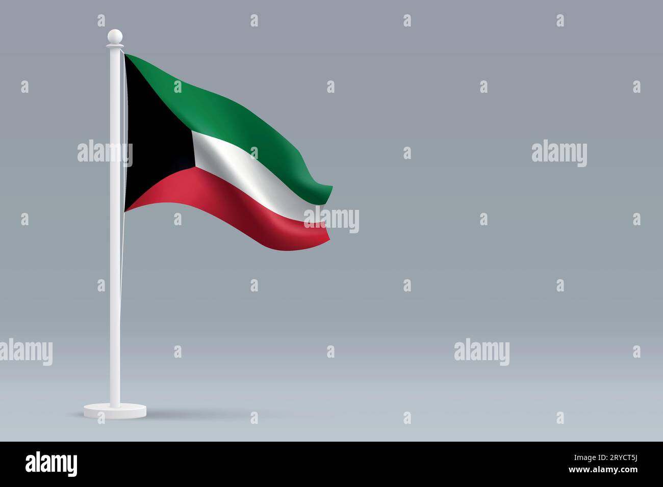 3d realistic national Kuwait flag isolated on gray background with ...