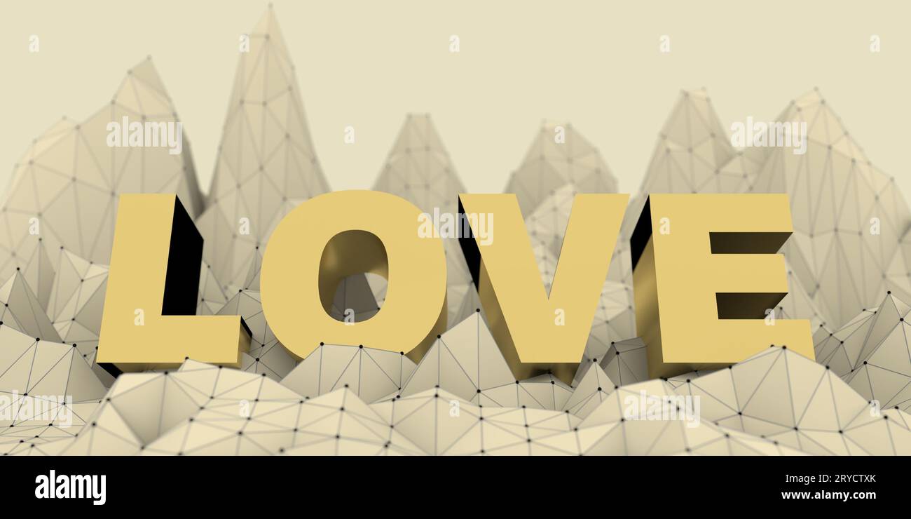 Low poly mountains landscape. Love text Stock Photo - Alamy