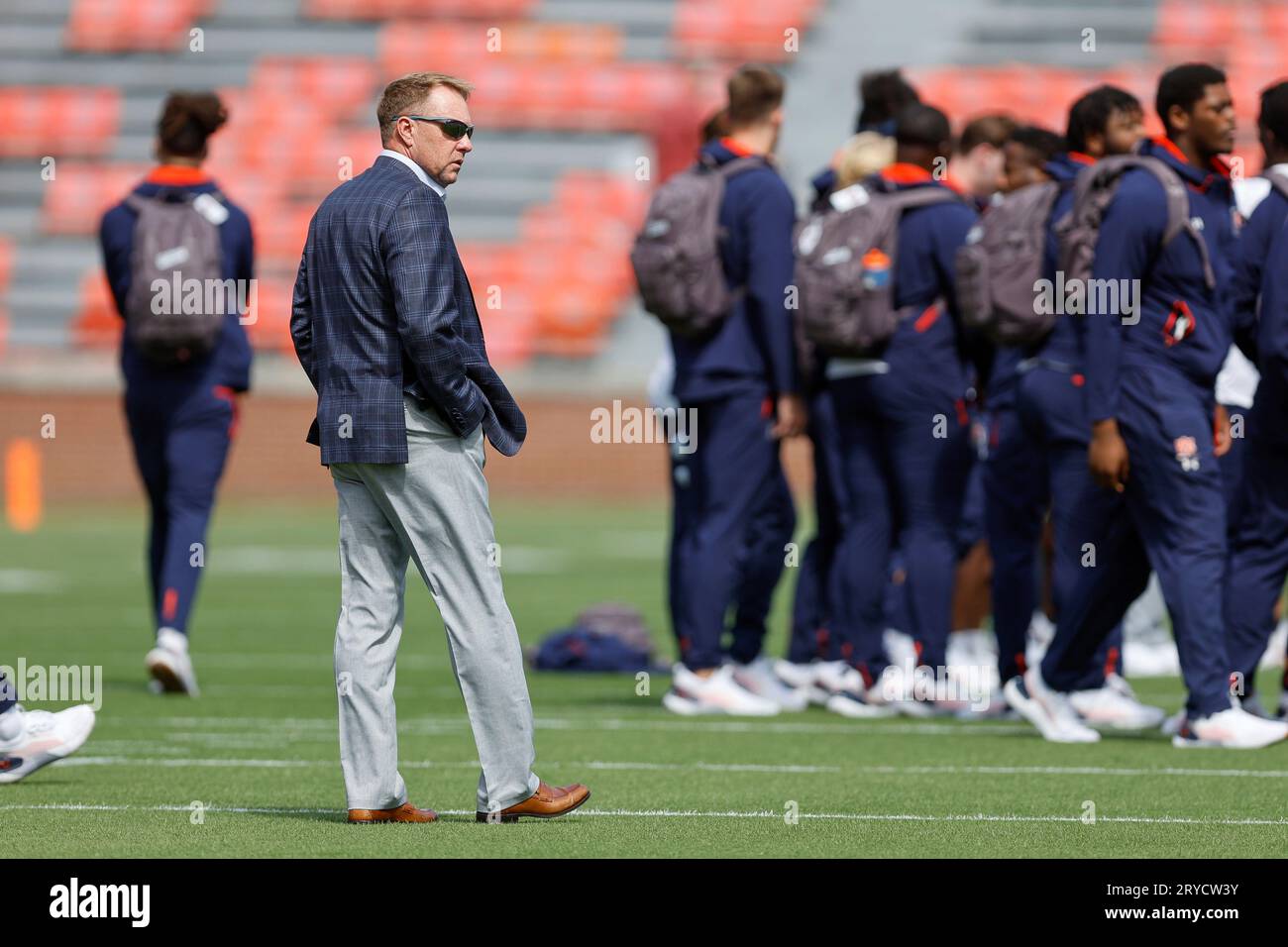 Auburn football head coach Hugh Freeze walks onto the field prior to an ...