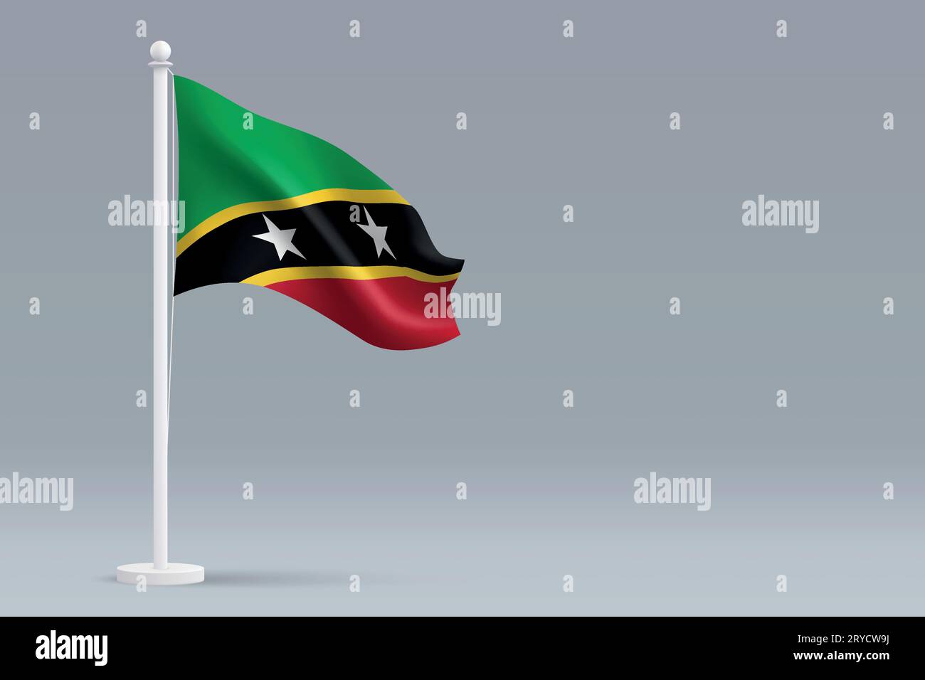 3d realistic national Saint Kitts and Nevis flag isolated on gray ...