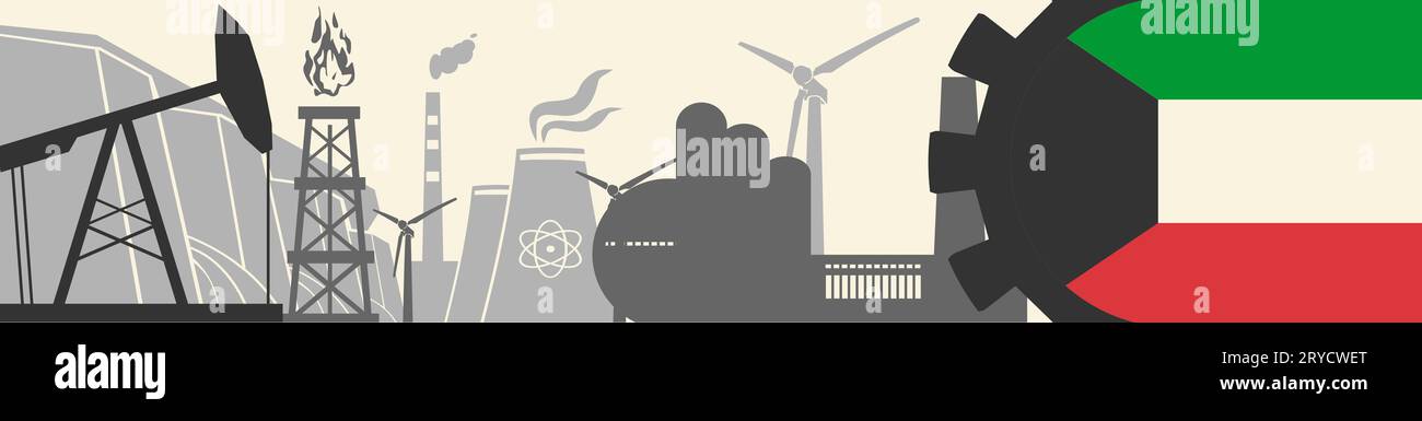 Energy and Power icons set. Header banner with Kuwait flag. Sustainable ...