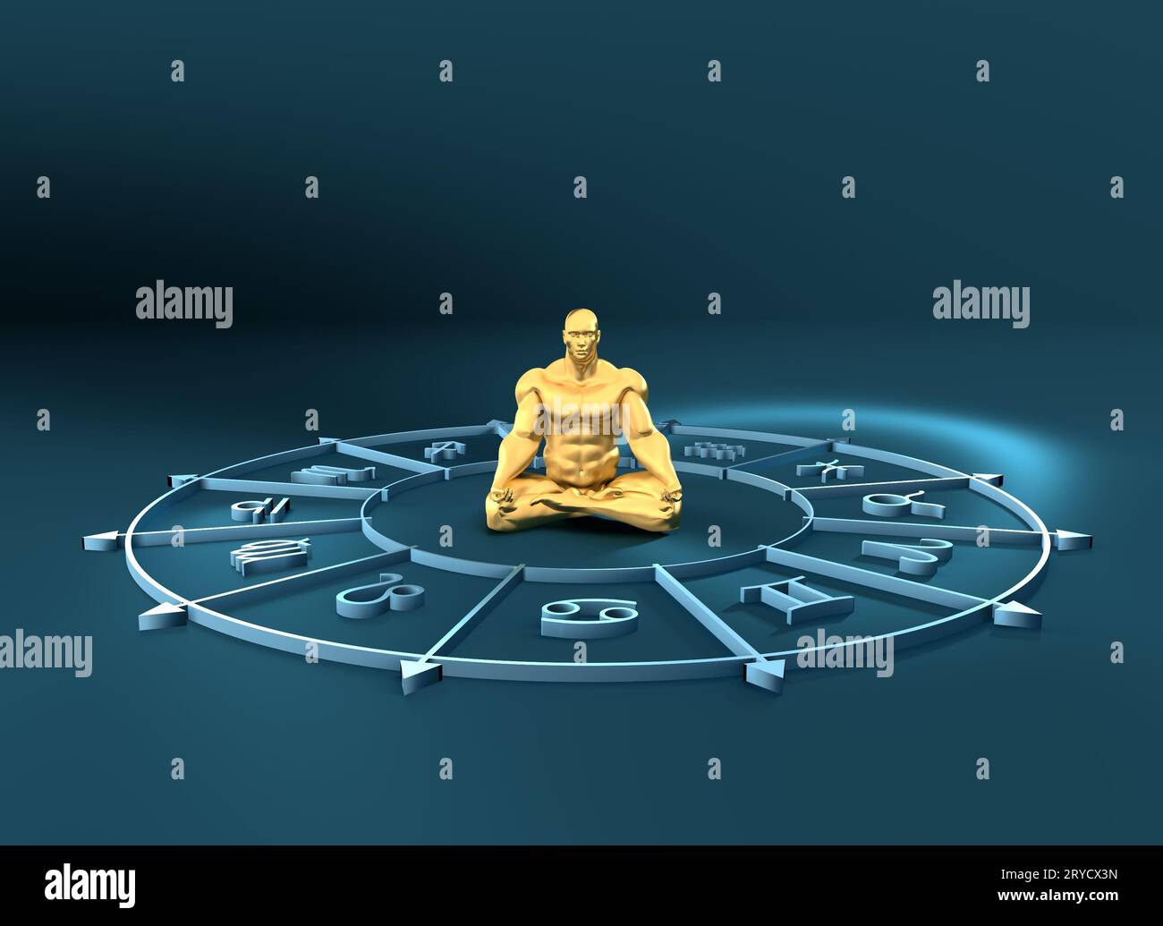 Astrology symbols circle. Muscular man in center Stock Photo - Alamy