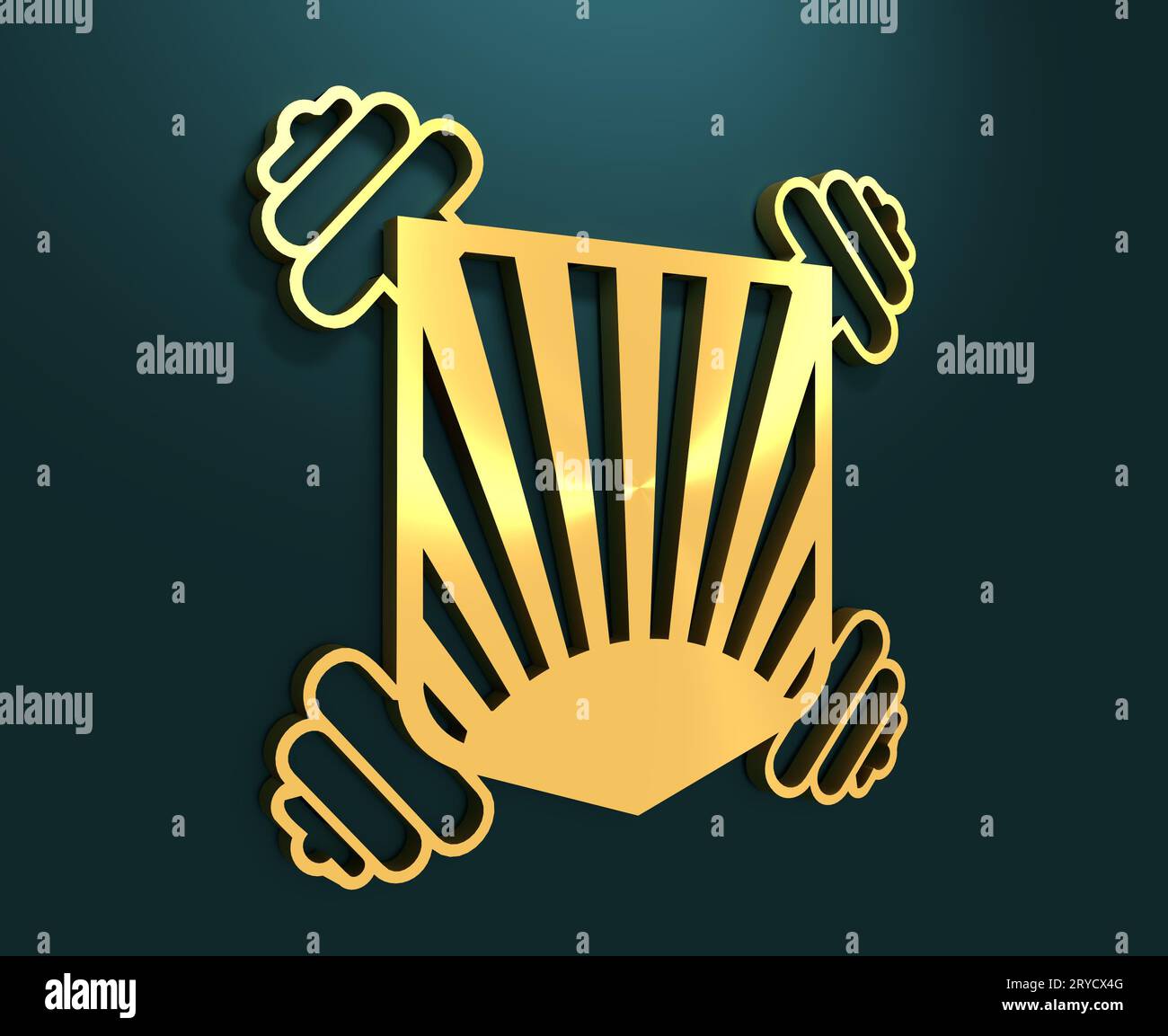 Shield with dumbbells. Bodybuilding coat of arms Stock Photo - Alamy