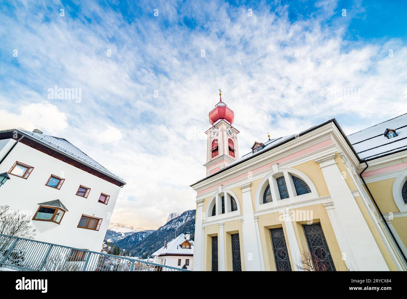 Alpine village church tower hi-res stock photography and images - Alamy
