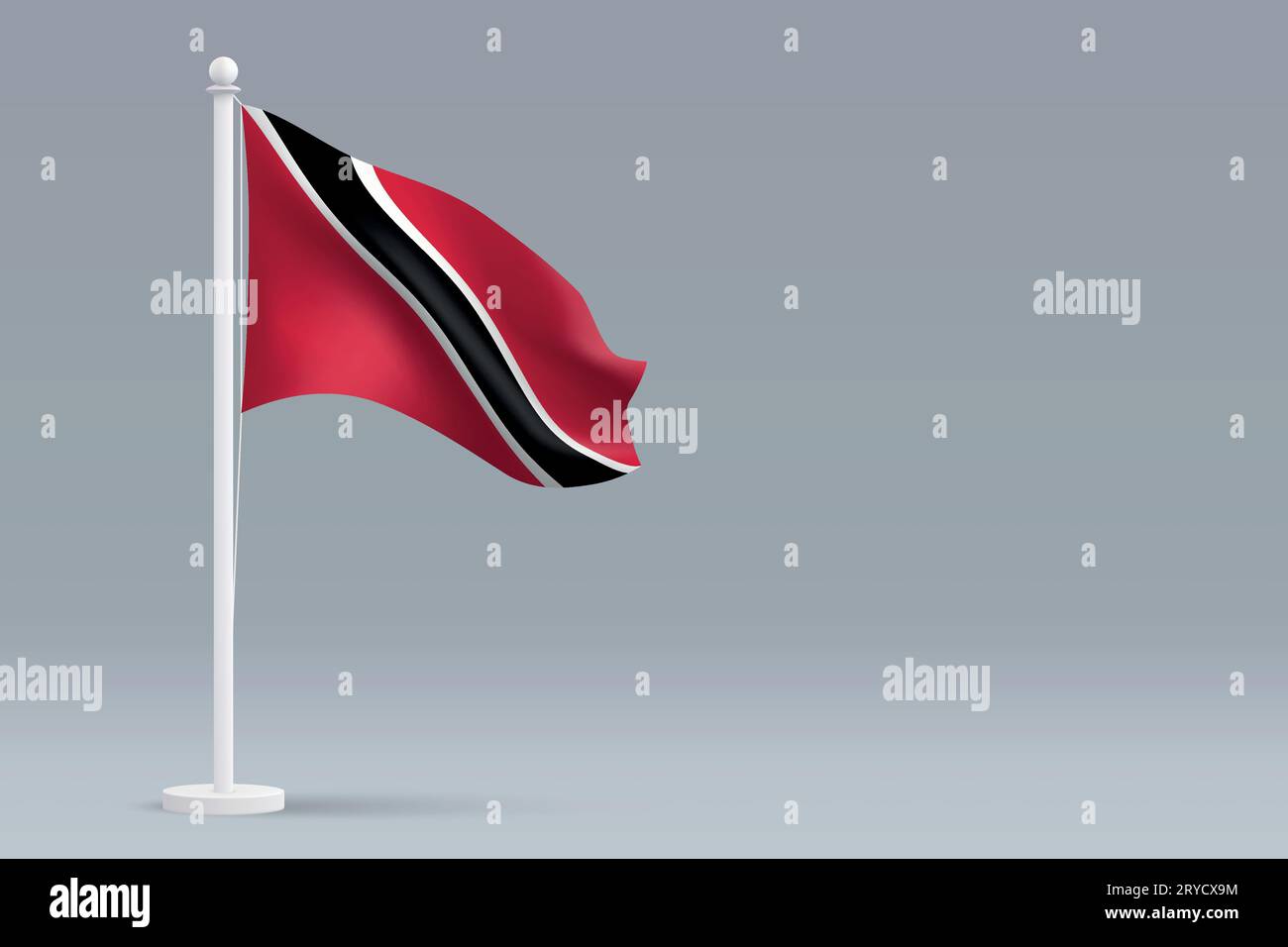 3d realistic national Trinidad and Tobago flag isolated on gray background with copyspace Stock ...