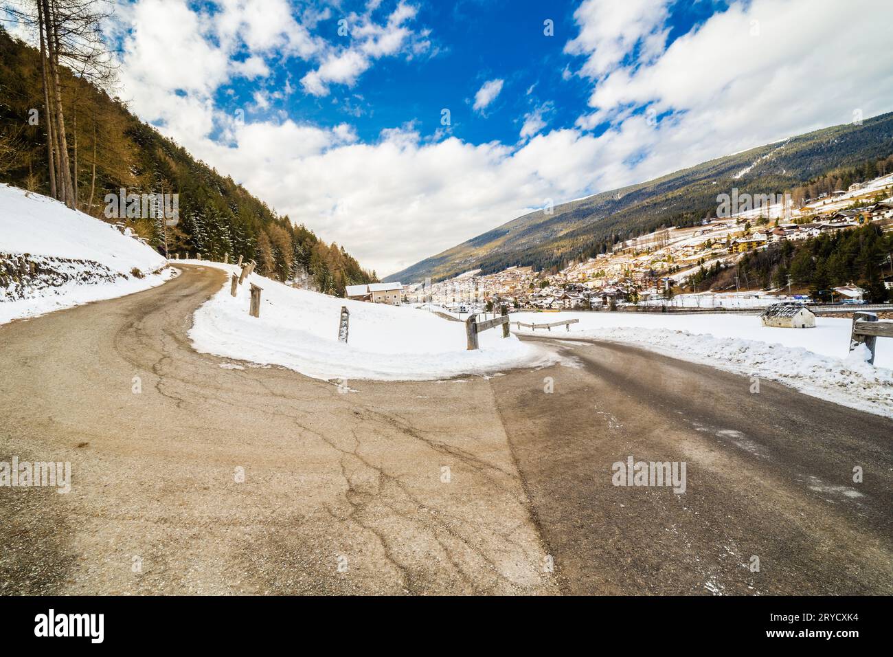 Road in snowy mountain Stock Photo - Alamy