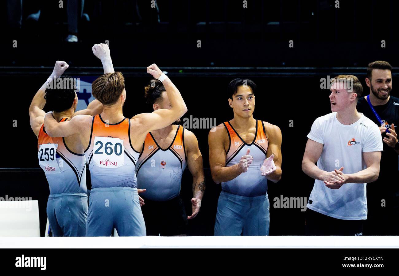 ANTWERP - The Dutch men's gymnasts in action during the qualifications for the World Artistic ...