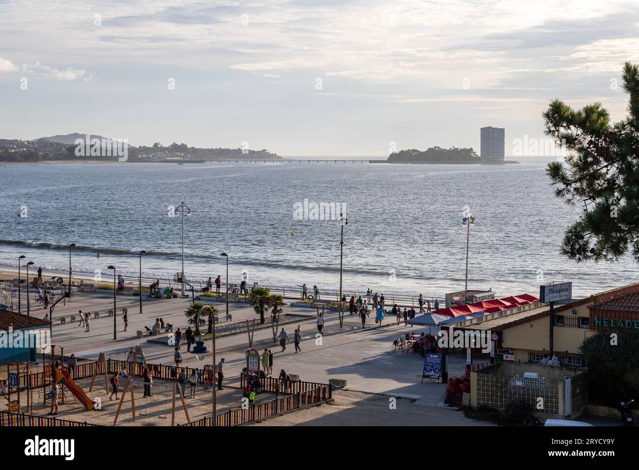 Praia de Samil, Beach, Toralla island, Vigo, Pontevedra, Galicia, Spain ...