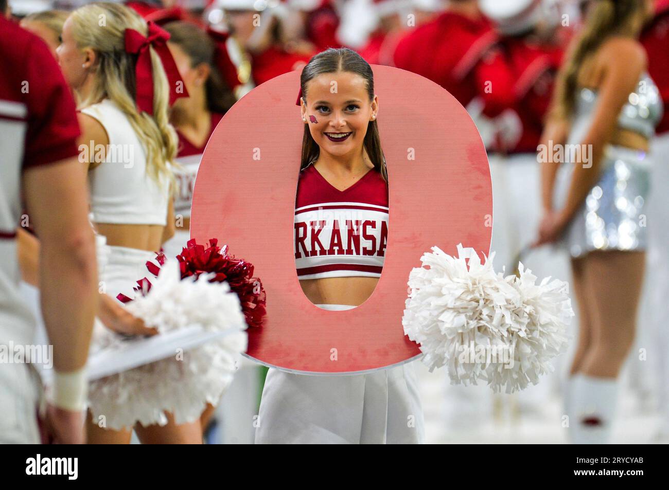 September 30, 2023: Arkansas Razorbacks cheerleader performing on the ...