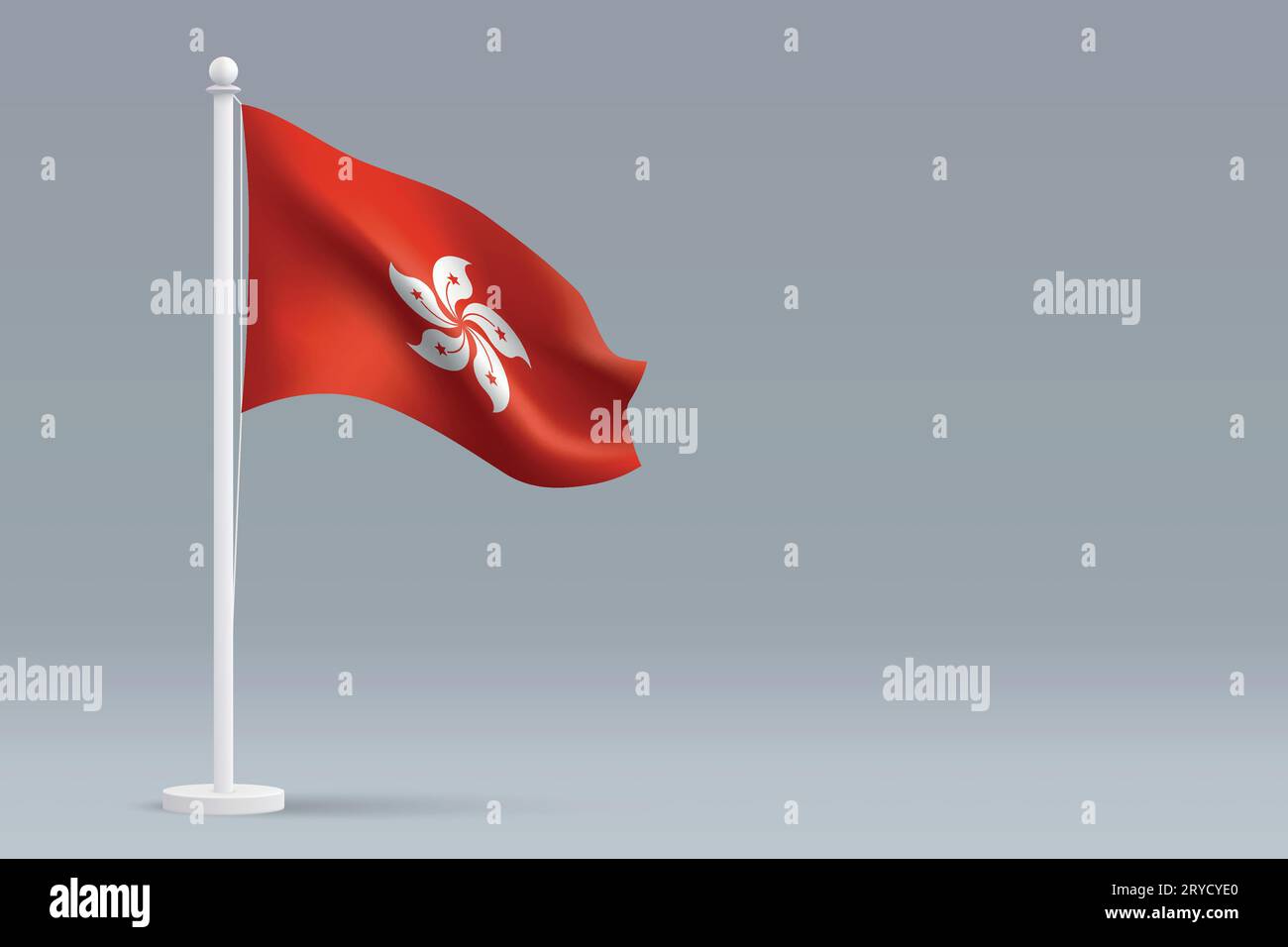3d realistic national Hong Kong flag isolated on gray background with copyspace Stock Vector ...