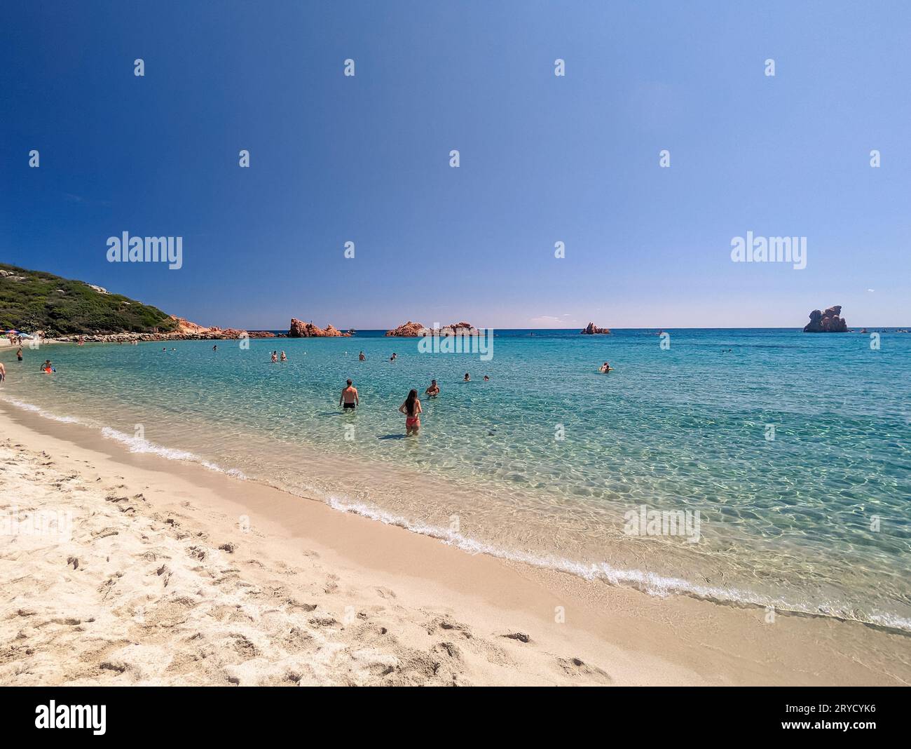 Aerial drone panoramic view of the Cea beach with the Red Rocks ...