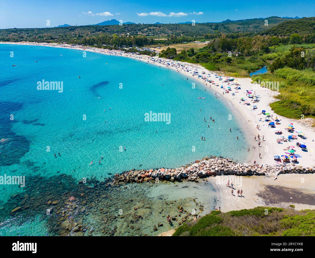 Aerial Drone Panoramic View Of The Cea Beach With The Red Rocks