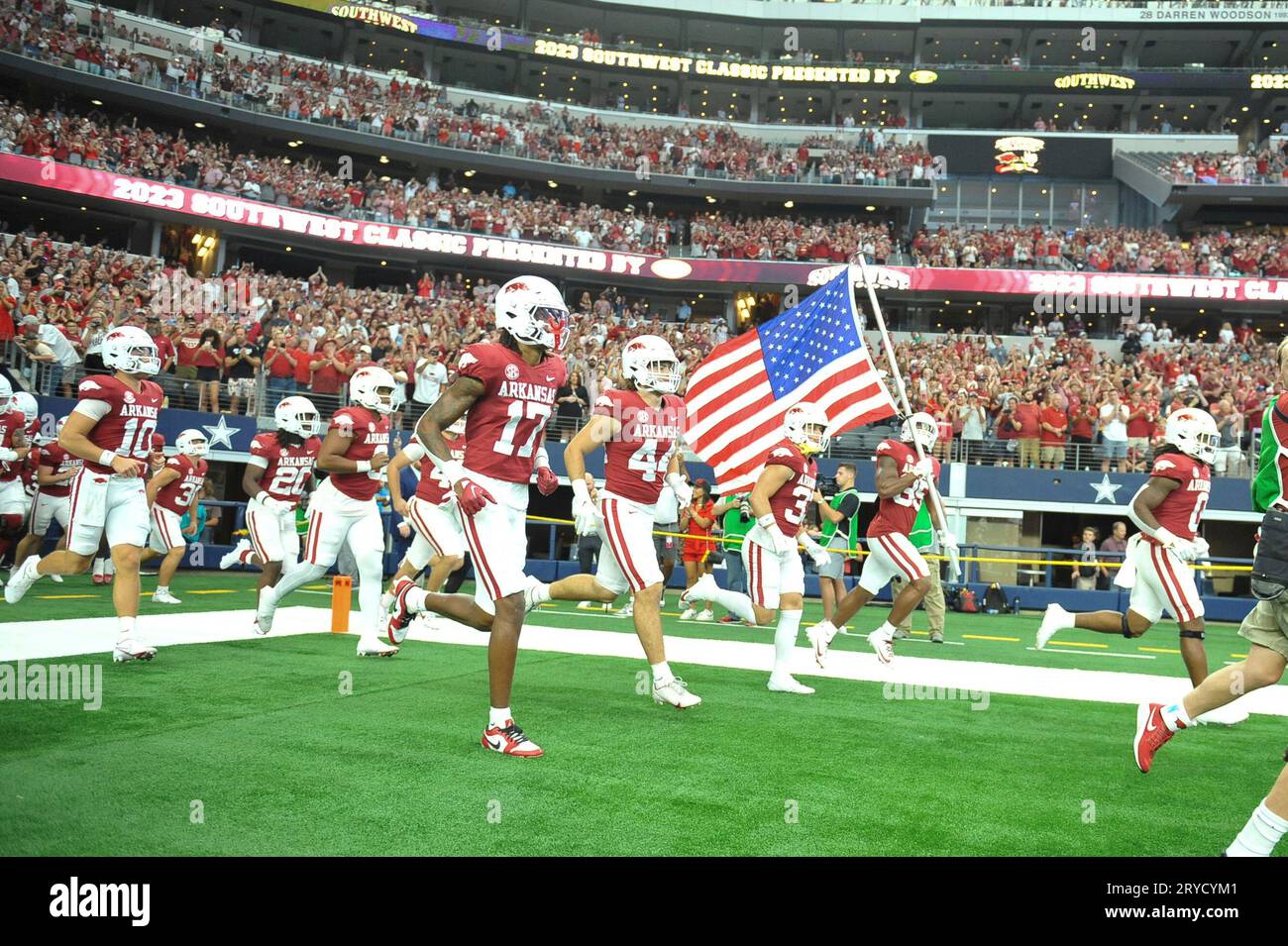 September 30, 2023: Arkansas Razorbacks football team coming running ...
