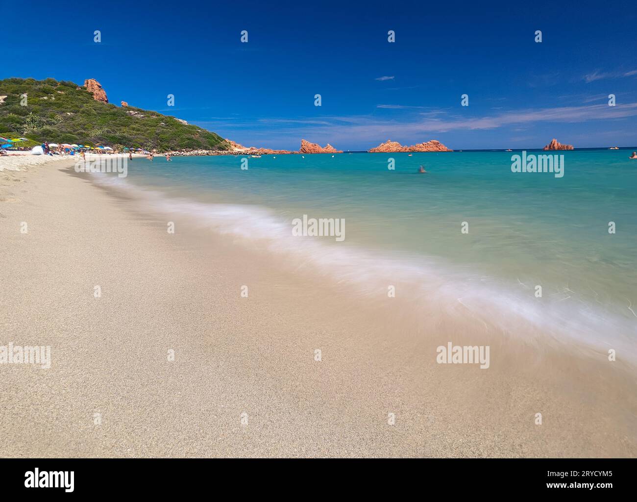 Aerial drone panoramic view of the Cea beach with the Red Rocks ...