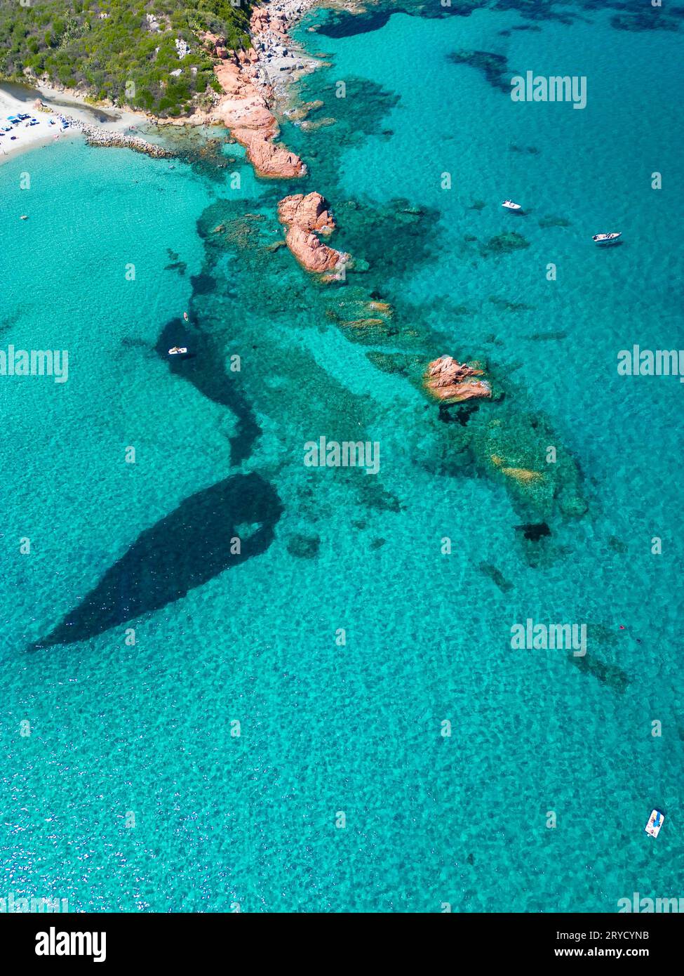 Aerial drone panoramic view of the Cea beach with the Red Rocks ...