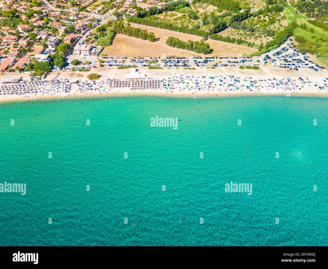 Aerial drone panoramic view of the Solanas beach in the province Sinnai ...