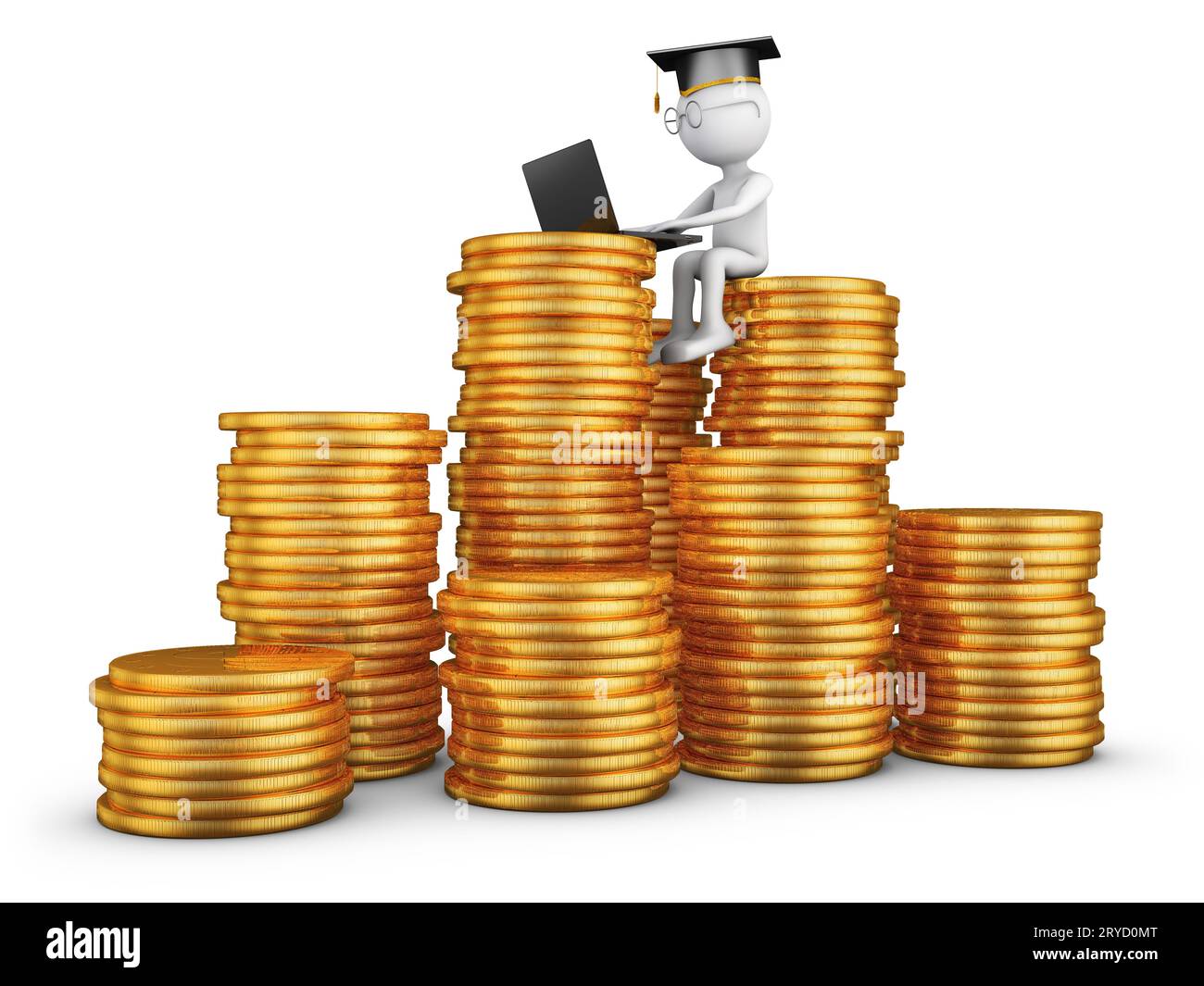 Man sitting on coins Stock Photo - Alamy