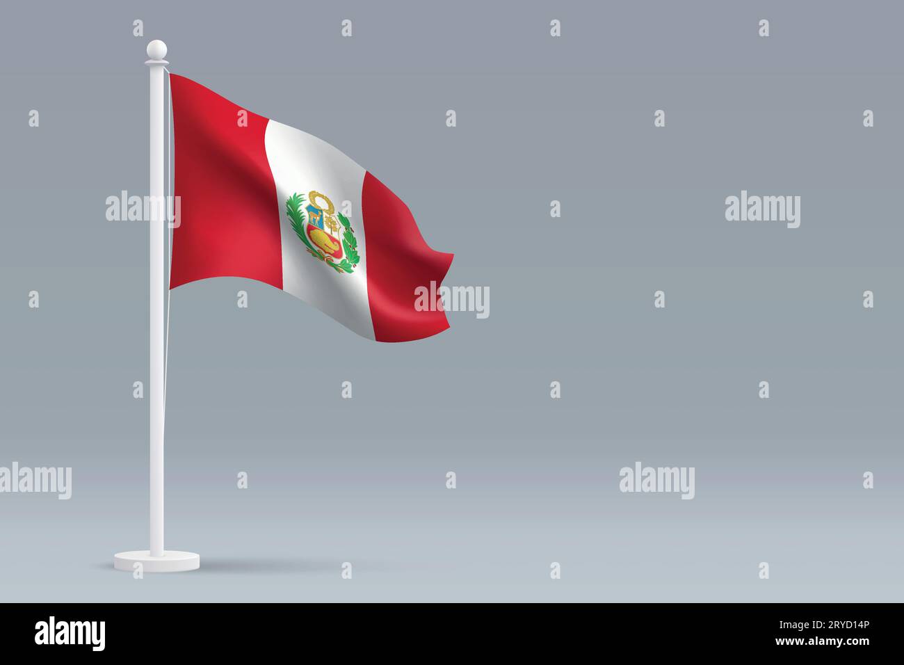 3d realistic national Peru flag isolated on gray background with ...