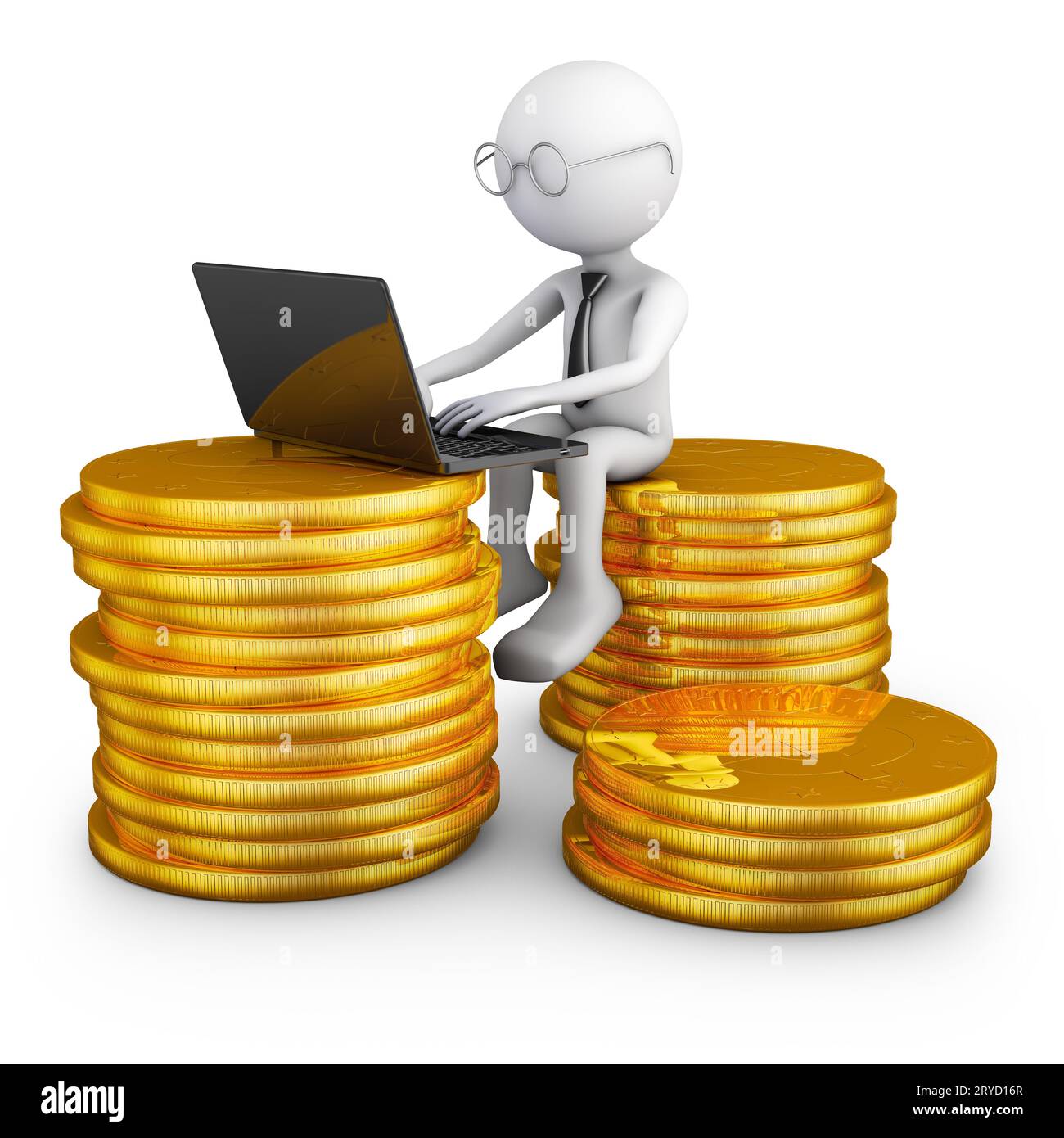 Man sitting on coins Stock Photo - Alamy