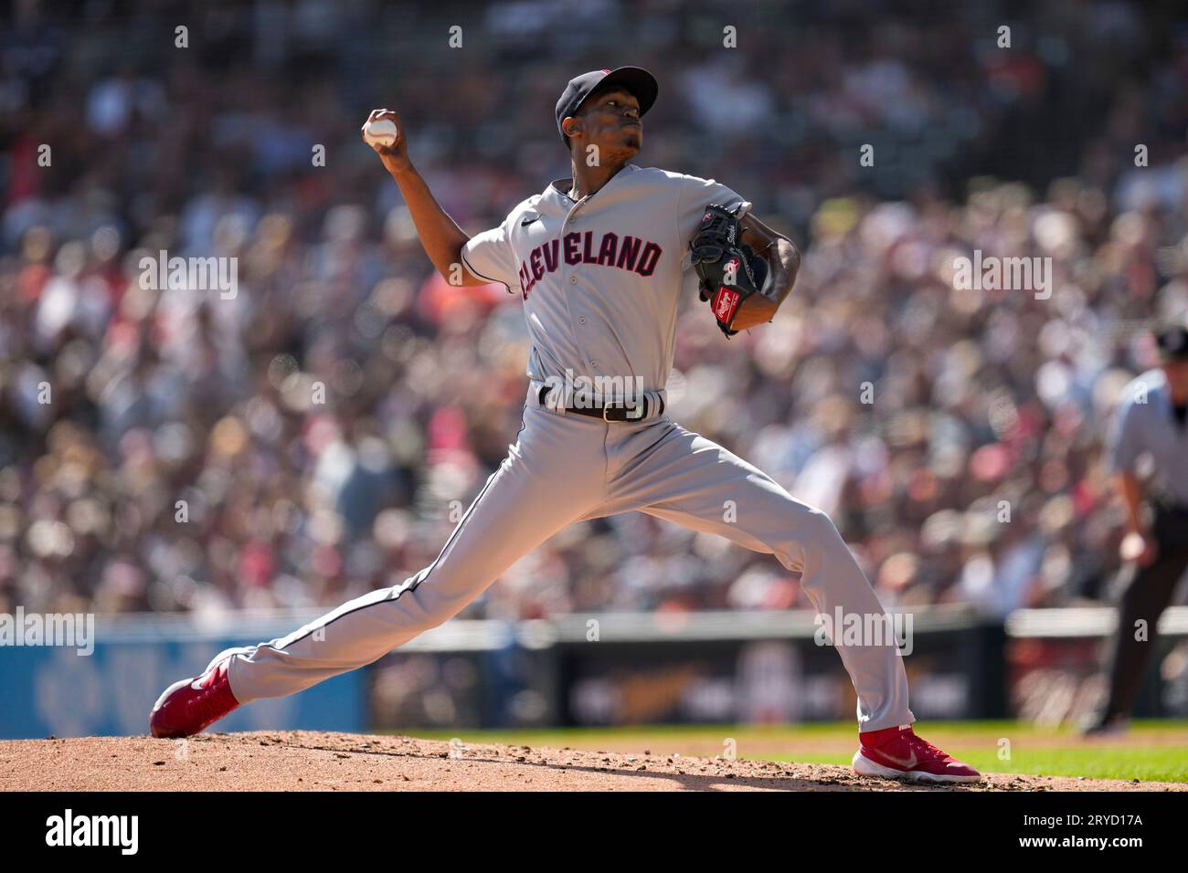 Cleveland Guardians pitcher Triston McKenzie (24) throws against the ...