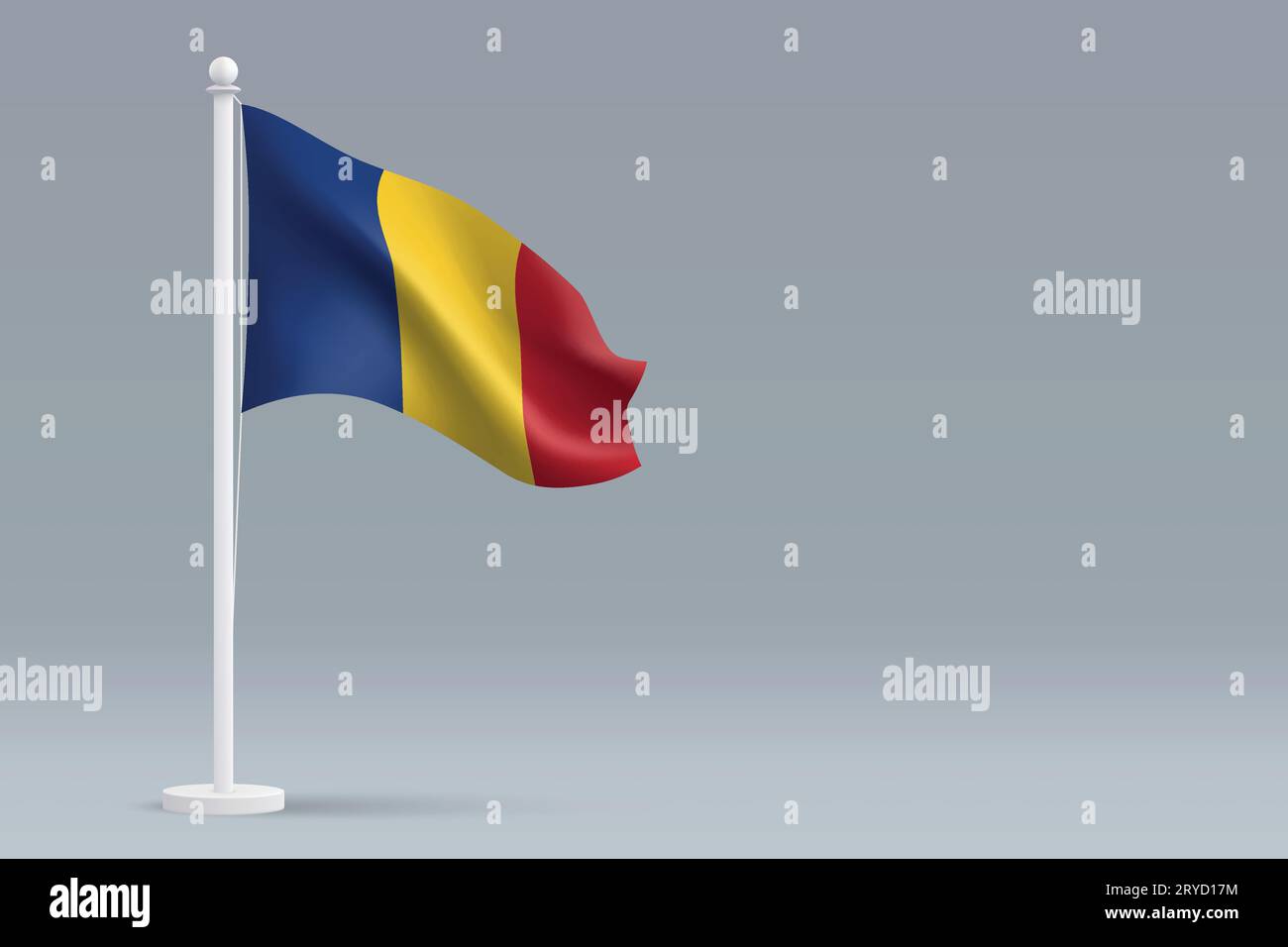 3d realistic national Romania flag isolated on gray background with ...