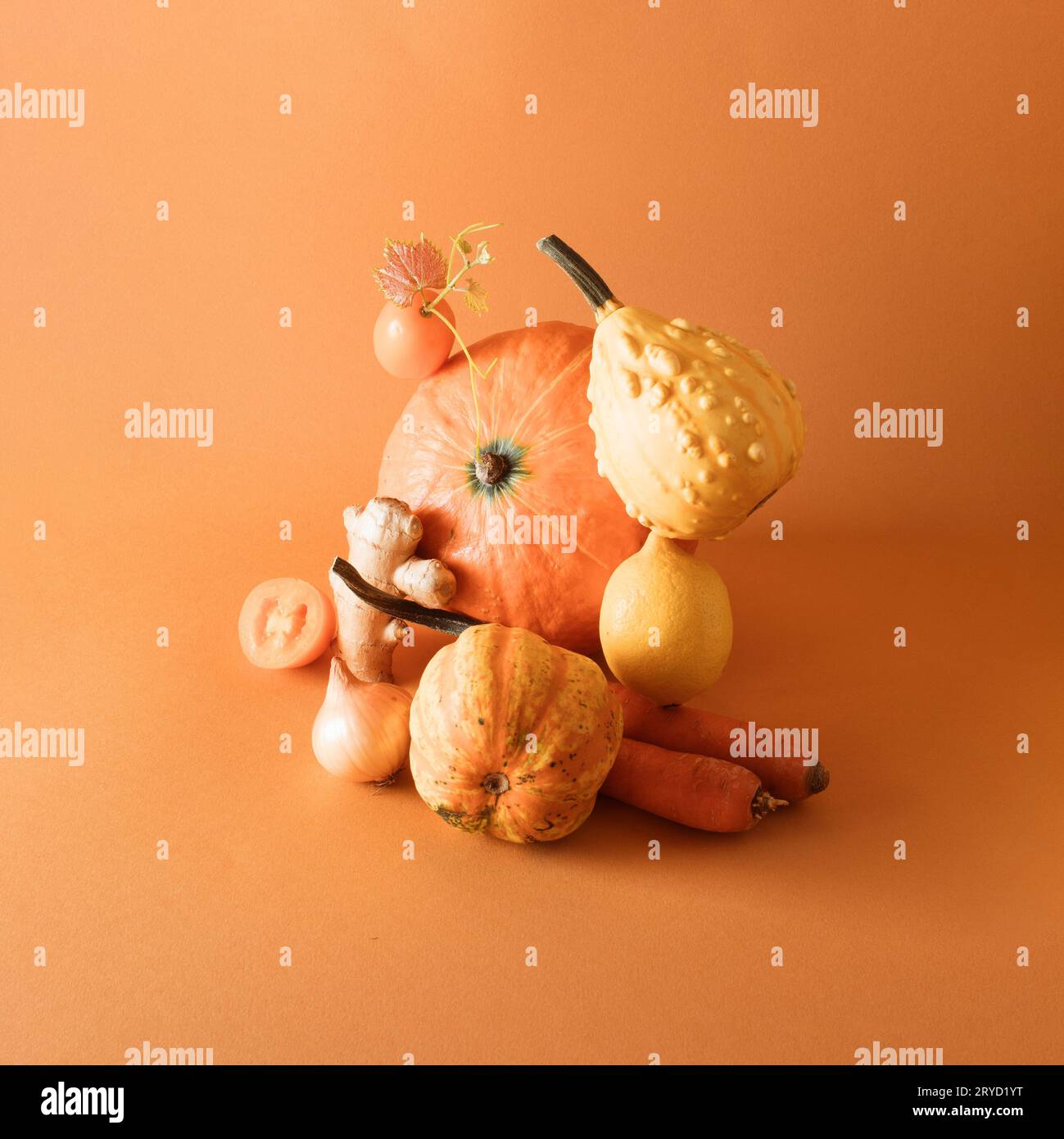 Still life of freshly picked home grown natural vegetables and fruits ...
