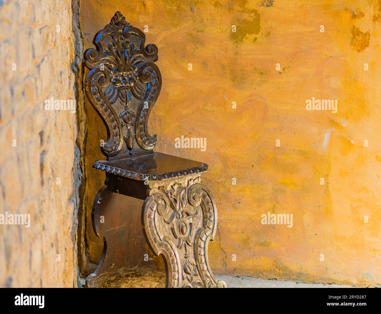 Old wooden chair chiseled Stock Photo - Alamy