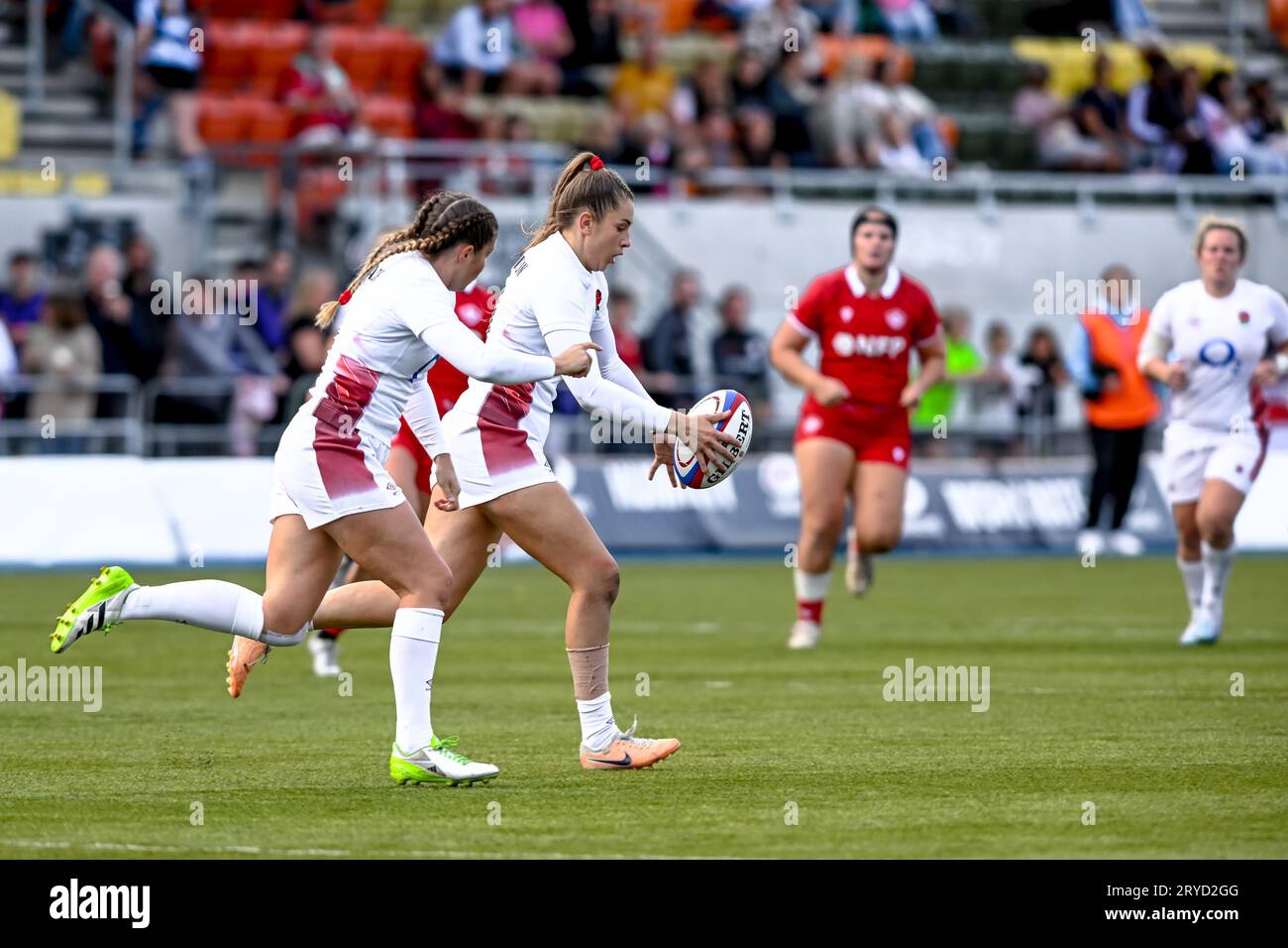 Holly Aitchison of England Women prepares to kick clear during the ...