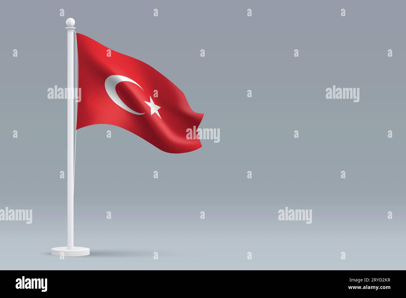 3d realistic national Turkey flag isolated on gray background with ...