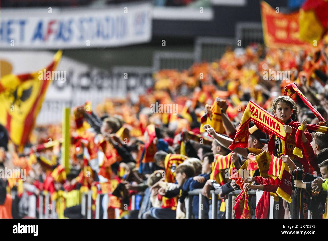 Mechelen, Belgium. 30th Sep, 2023. Mechelen's supporters pictured ...