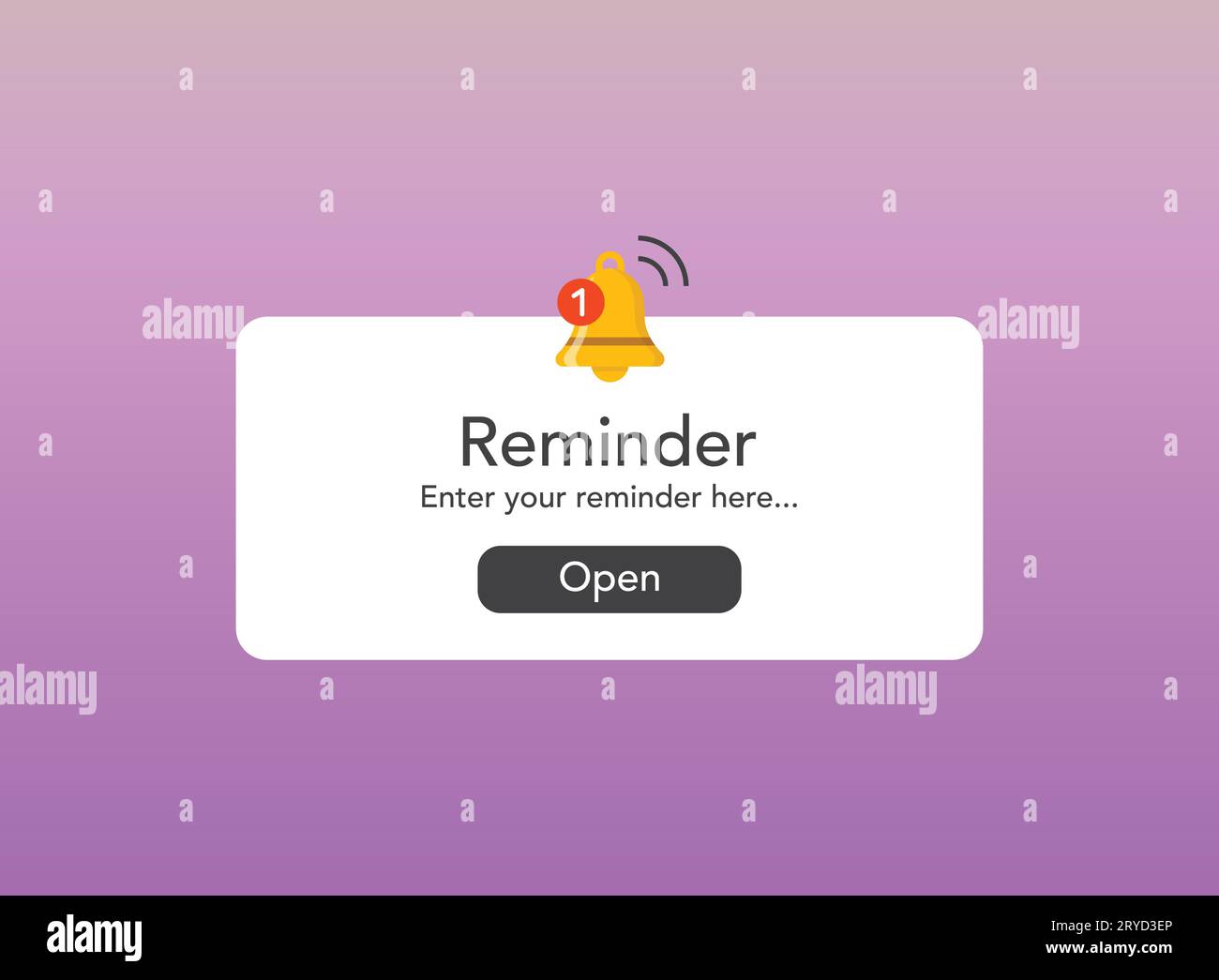 Reminder notifications page with alert bell icon in flat style. Event ...