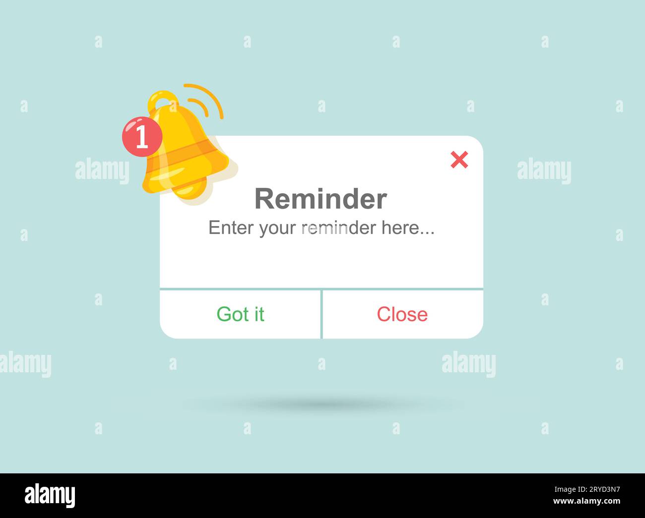 Reminder notifications page with alert bell icon in flat style. Event ...