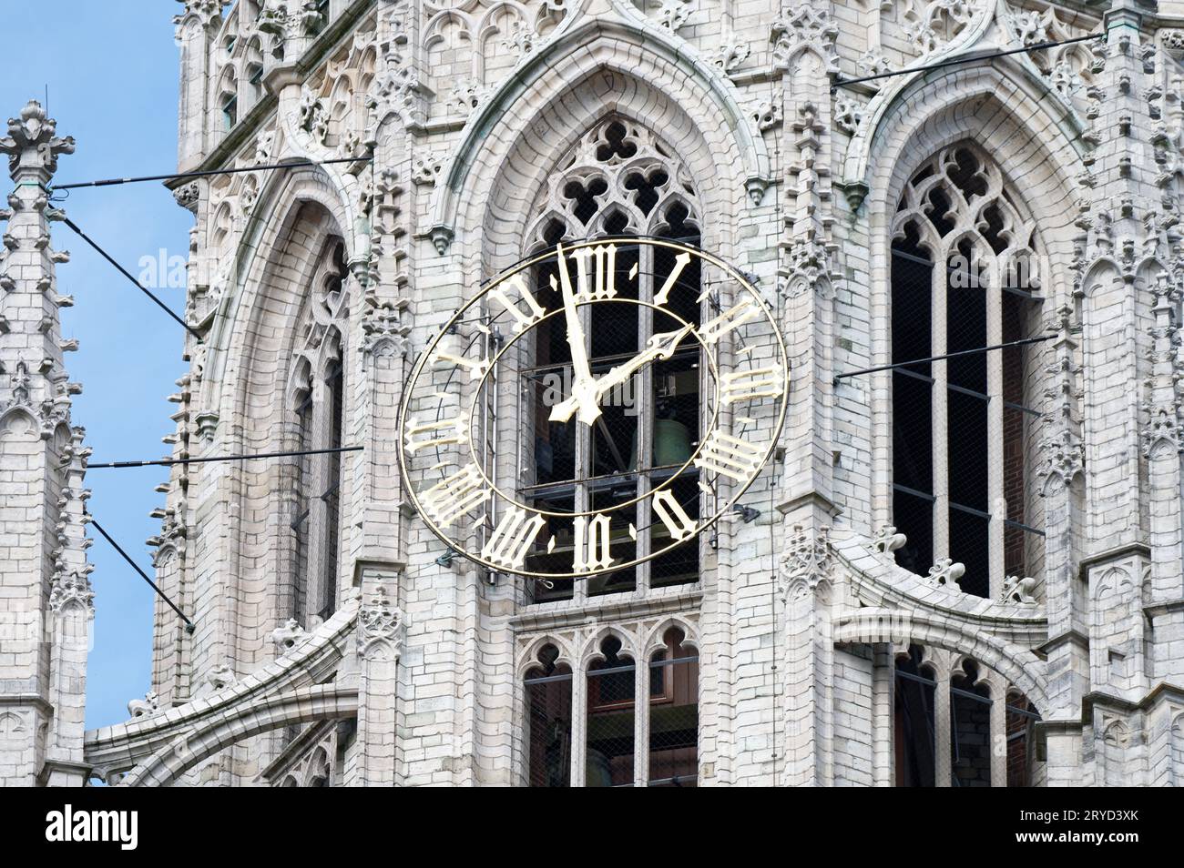 church clock of the the gothic church tower at protestant onze-Lieve ...