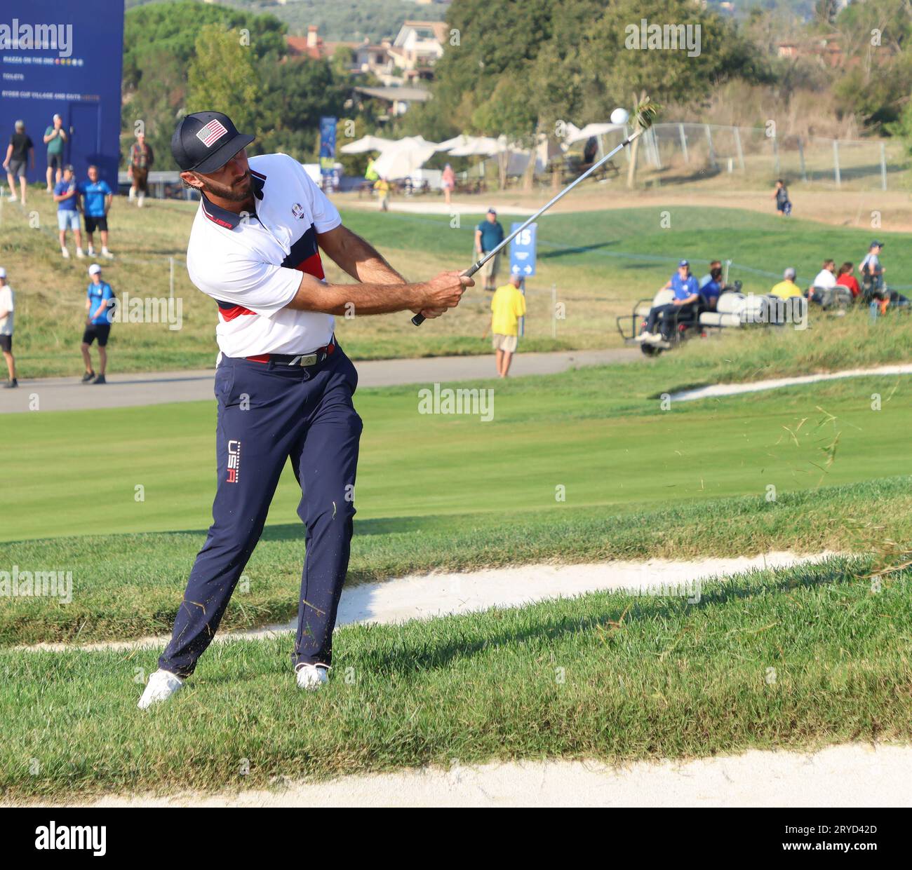 Rome, Italy. 30th Sep, 2023. Team USA's Max Homa chips onto the 16th ...