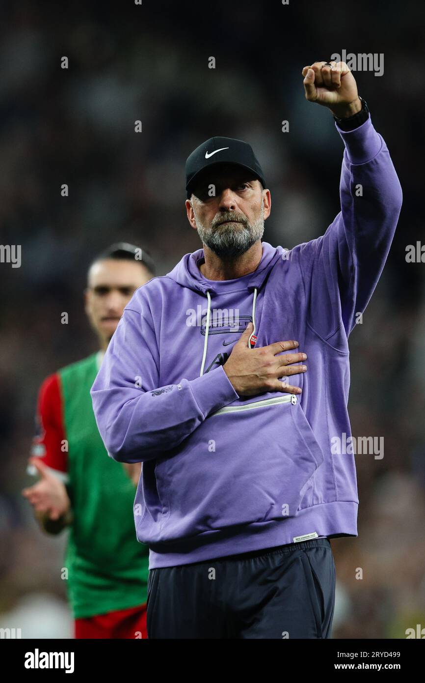 LONDON, UK - 30th Sep 2023: Liverpool manager Jurgen Klopp acknowledges ...
