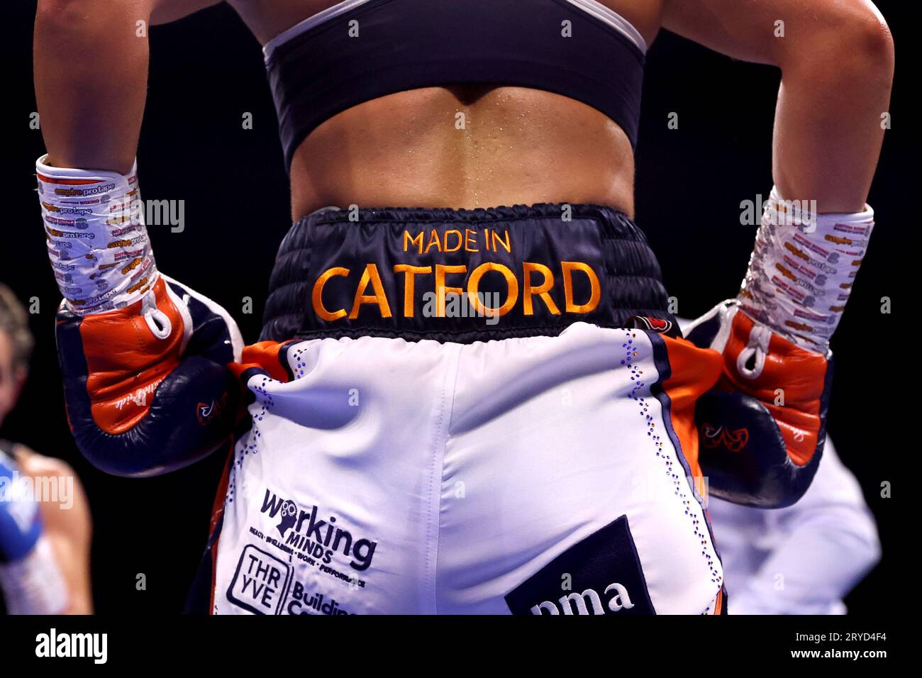 A detailed view of Ellie Scotney’s boxing shorts during the IBF Women’s ...