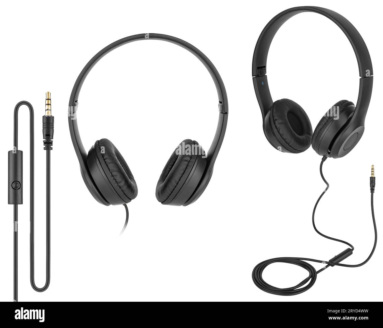 computer wired headphones on a white background in insulation Stock ...