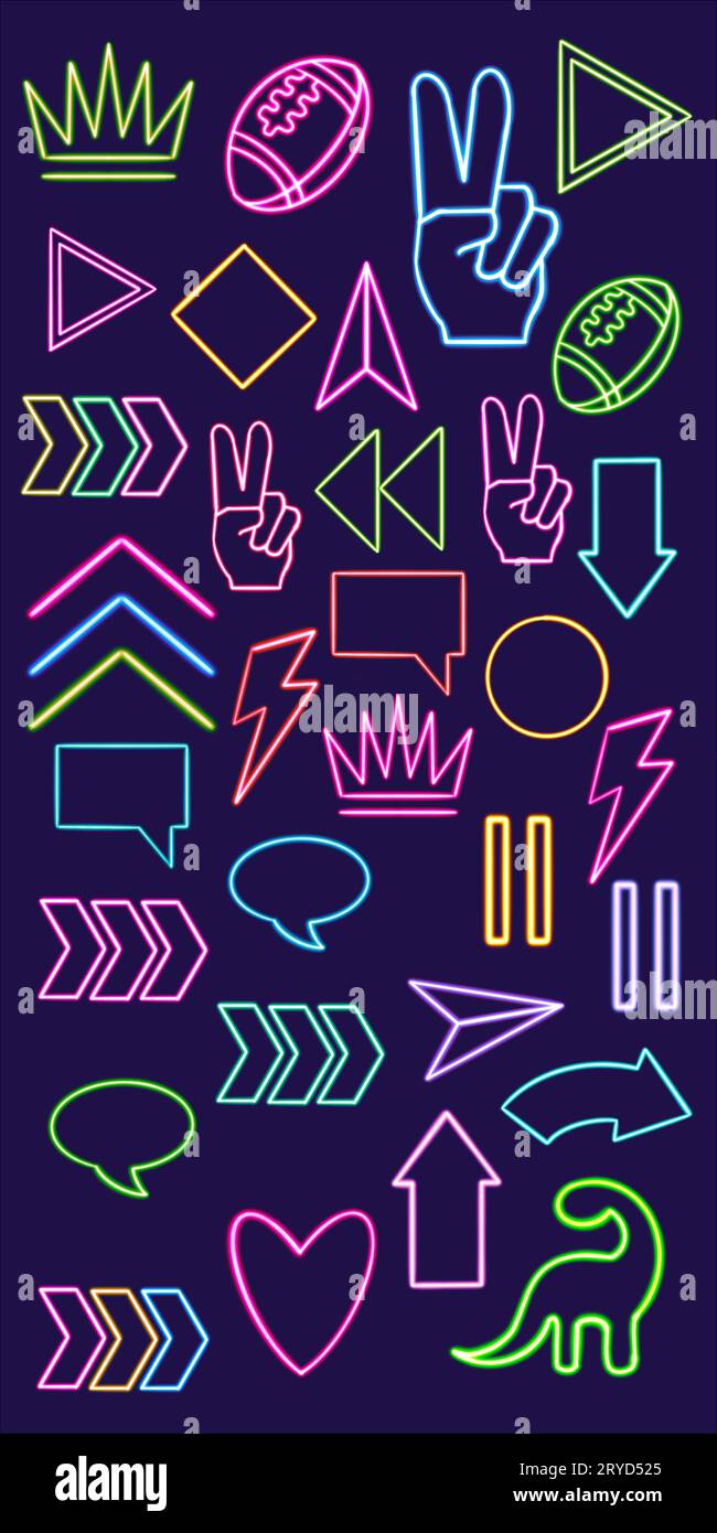 set glowing desktop icon, neon set geometric sticker, neon geometric ...