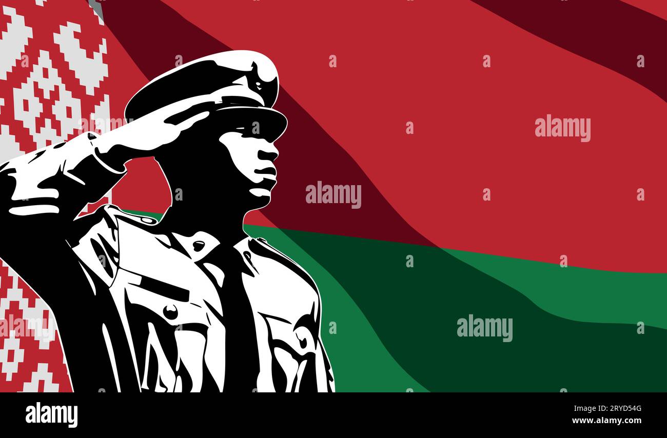 Silhouette of soldier with Belarus flag on background. Army day concept ...
