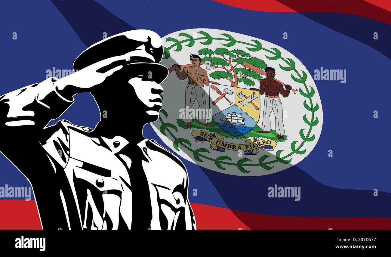 Silhouette of soldier with Belize flag on background. Army day concept ...