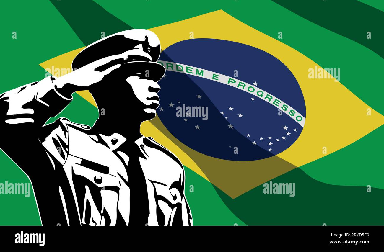 Silhouette of soldier with Brazil flag on background. Army day concept ...